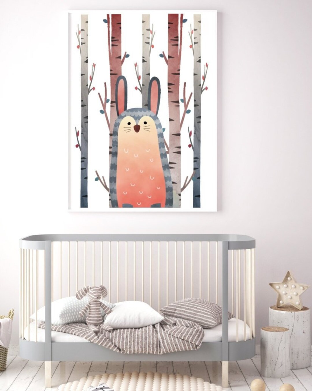 Forest Print Rabbit Forest Animals Print Animals Art Rabbit in Forest ...