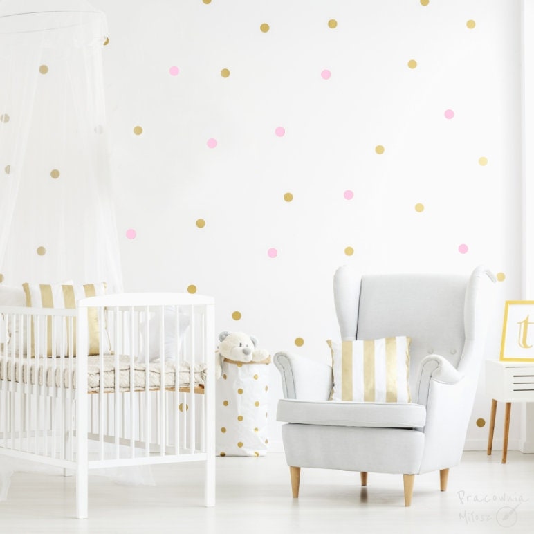 Gold and Pink Dots, Stickers on the Wall, for the Children's Room, the ...