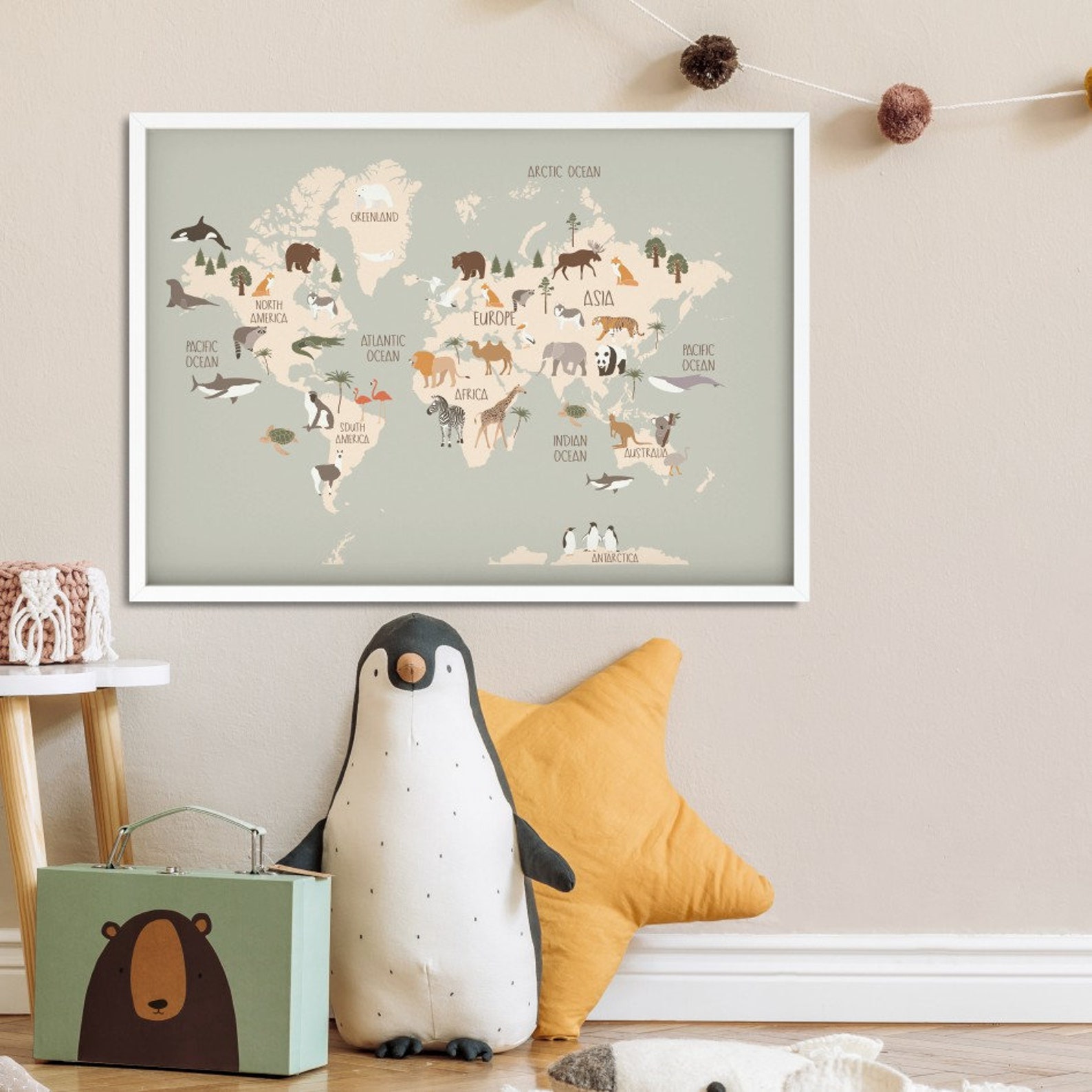 Animal World Map Poster World Map Art Animal Print Animal - Etsy