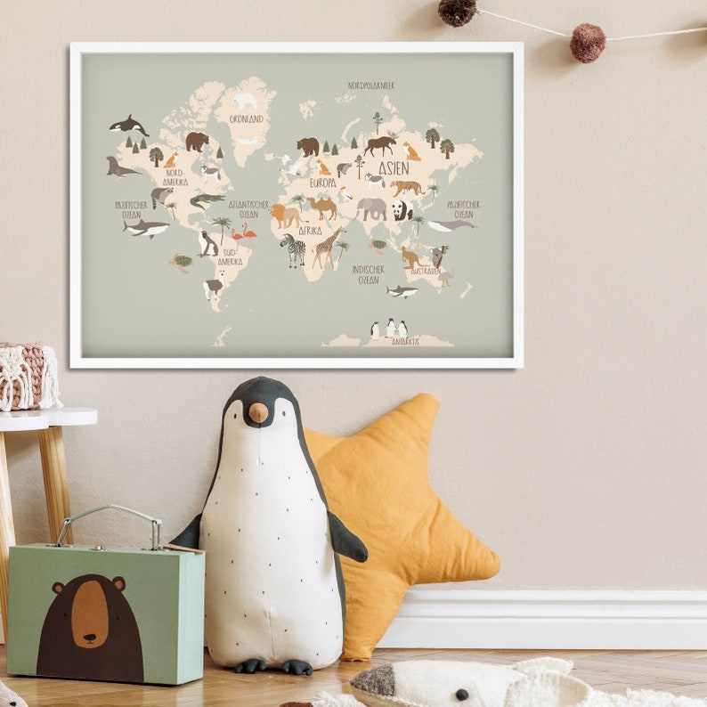 Animal World Map Poster World Map Art Animal Print Animal - Etsy