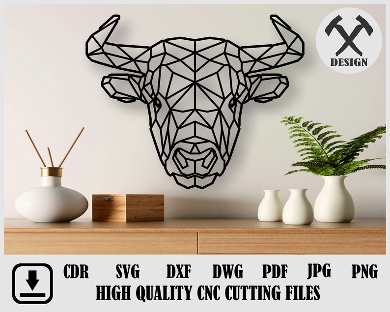 Geometric Bull Head Wall Art File,bull Home Decor Svg,laser Cut File ...