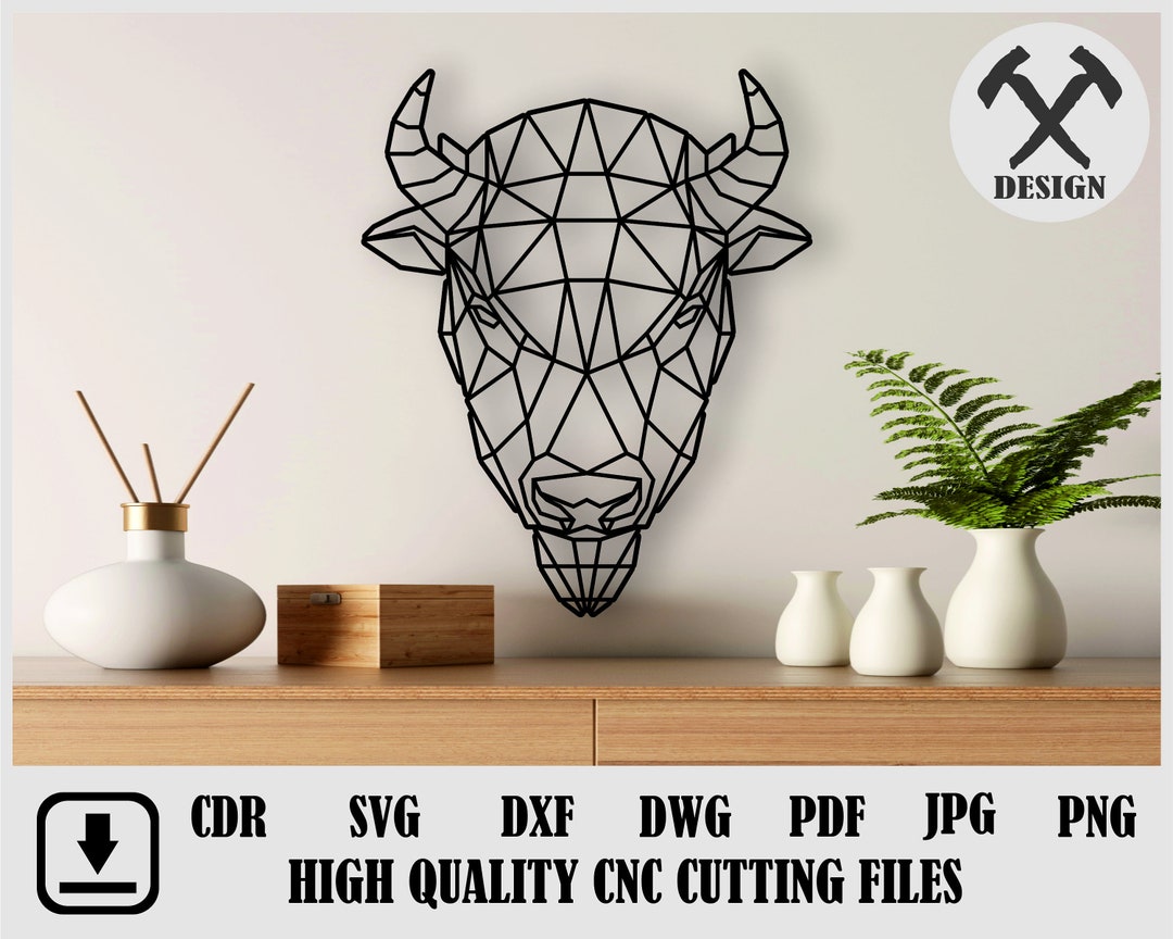 Geometric Bison Head Wall Art Vector File,bison Home Decorsvg, Animal ...