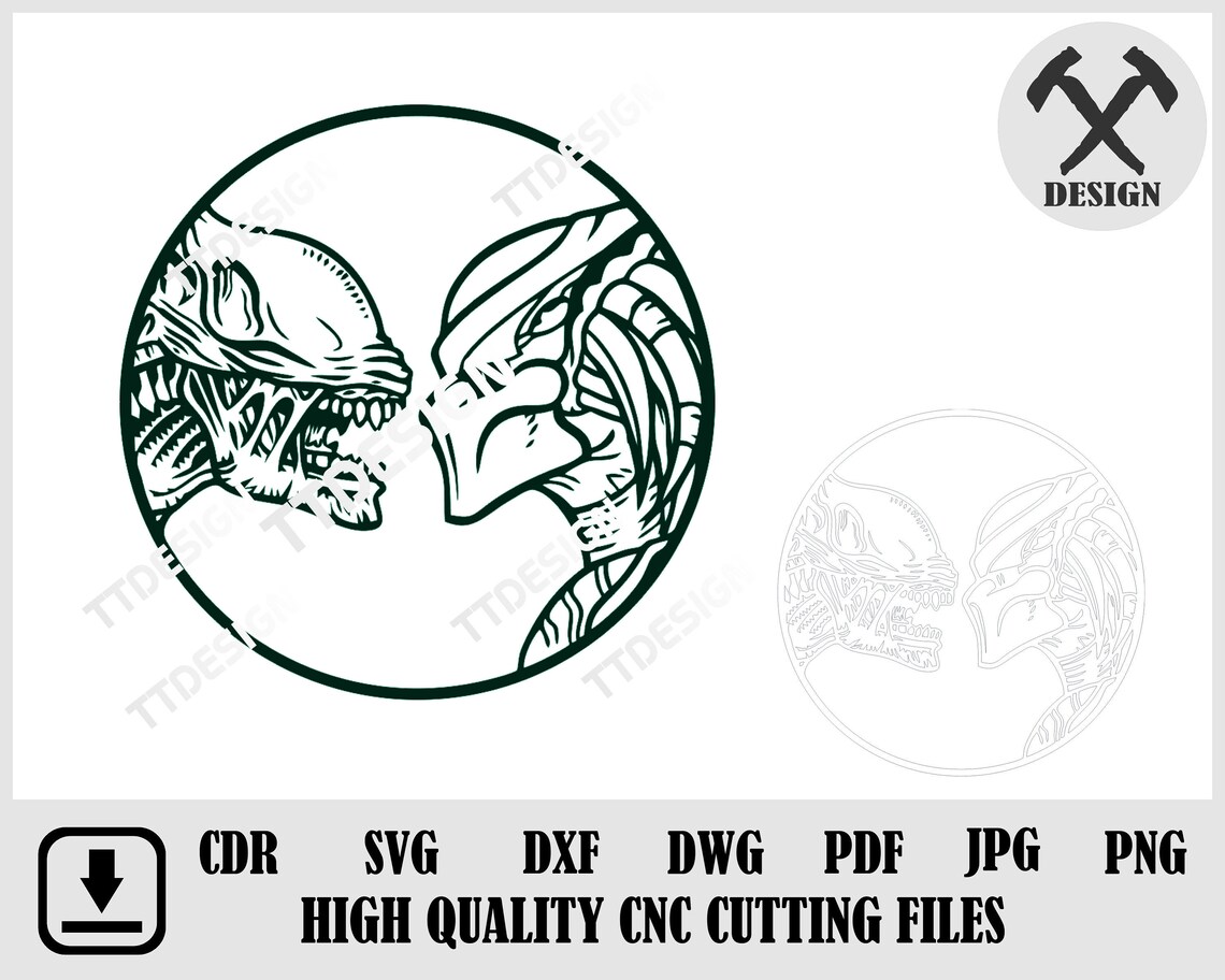 Alien Vs Predator Pannel Wall Art Template Metal, Wood Dxf Dwg Svg Eps ...