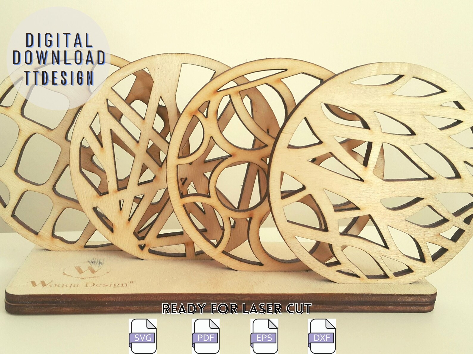 Geometric Coaster Vector File,set of 4 Different Coaster File,laser Cut ...