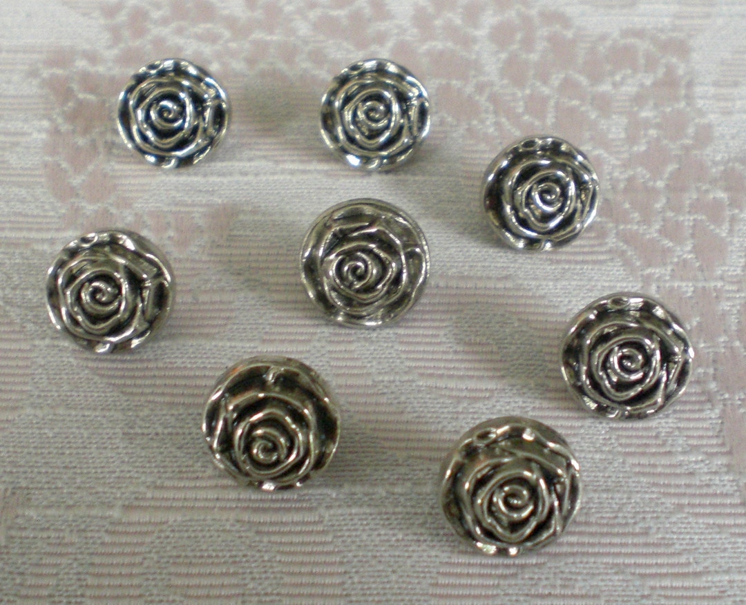 8 Plastic Buttons With Rose Motif Shank Buttons Rose Flower Motif 11 Mm ...