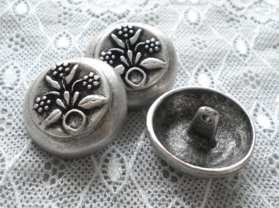 3 Large, Heavy Traditional Costume Buttons, Flower Motif, Eyelet ...