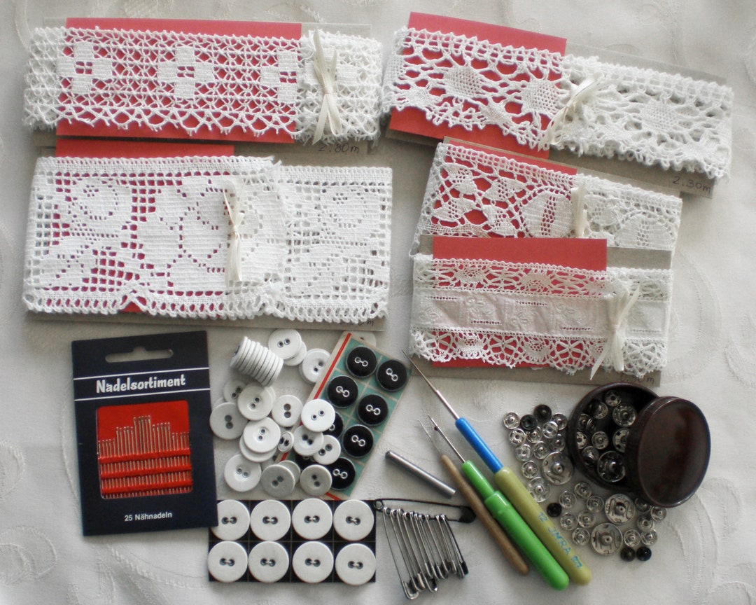 Vintage Lace Trims Crochet Hook Press Fasteners Laundry - Etsy