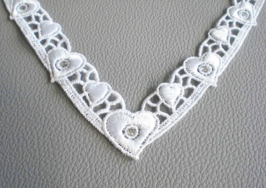 White Lace Insert With Rhinestones Lace Neckline Insert Lace Lace ...