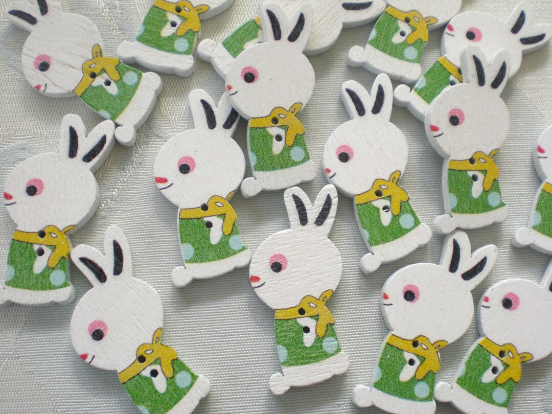 15 Wooden Buttons Bunny Rabbit Easter Children's Buttons - Etsy
