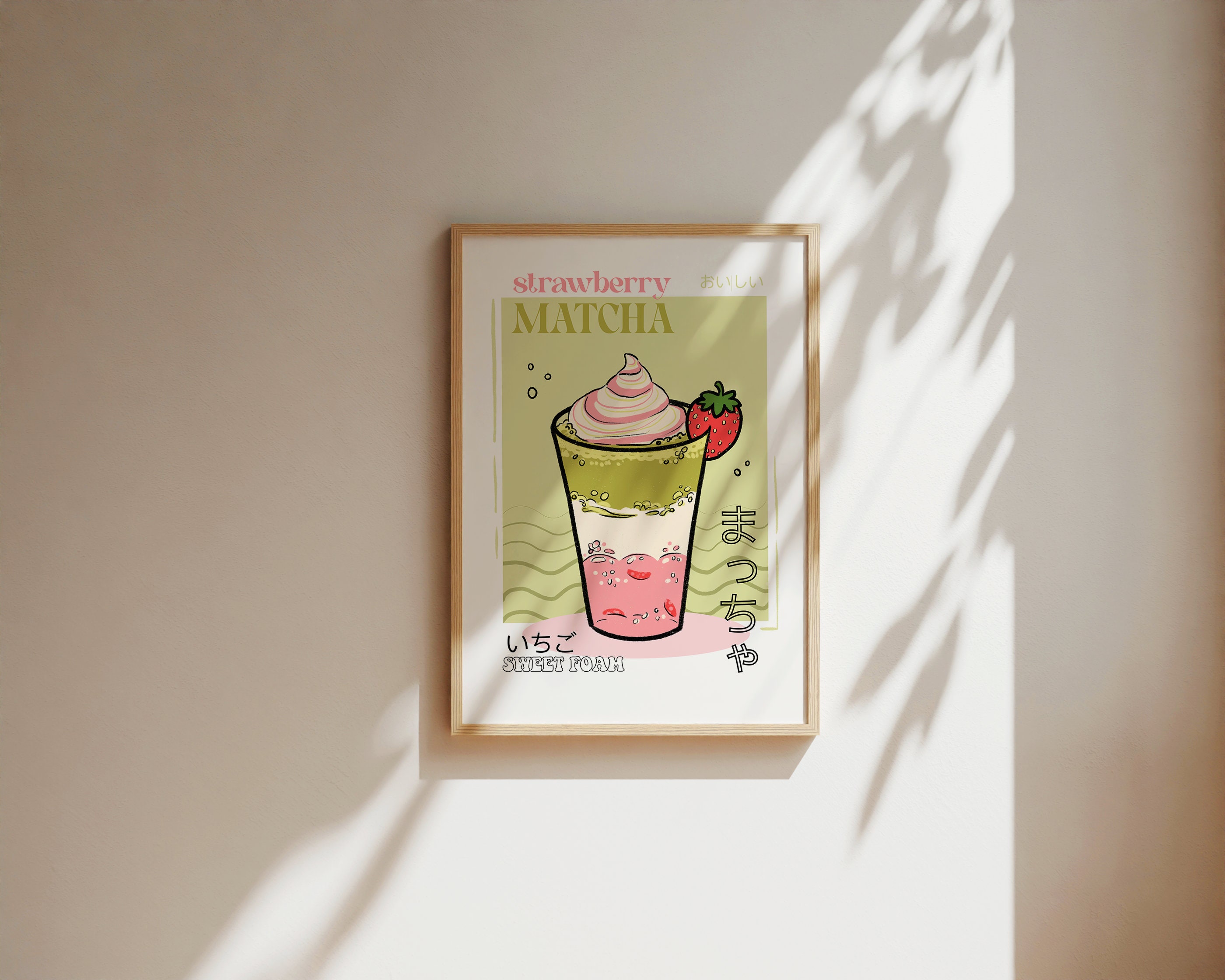 Strawberry Matcha Art Print Kawaii Print Strawberry Wall Art Japanese ...