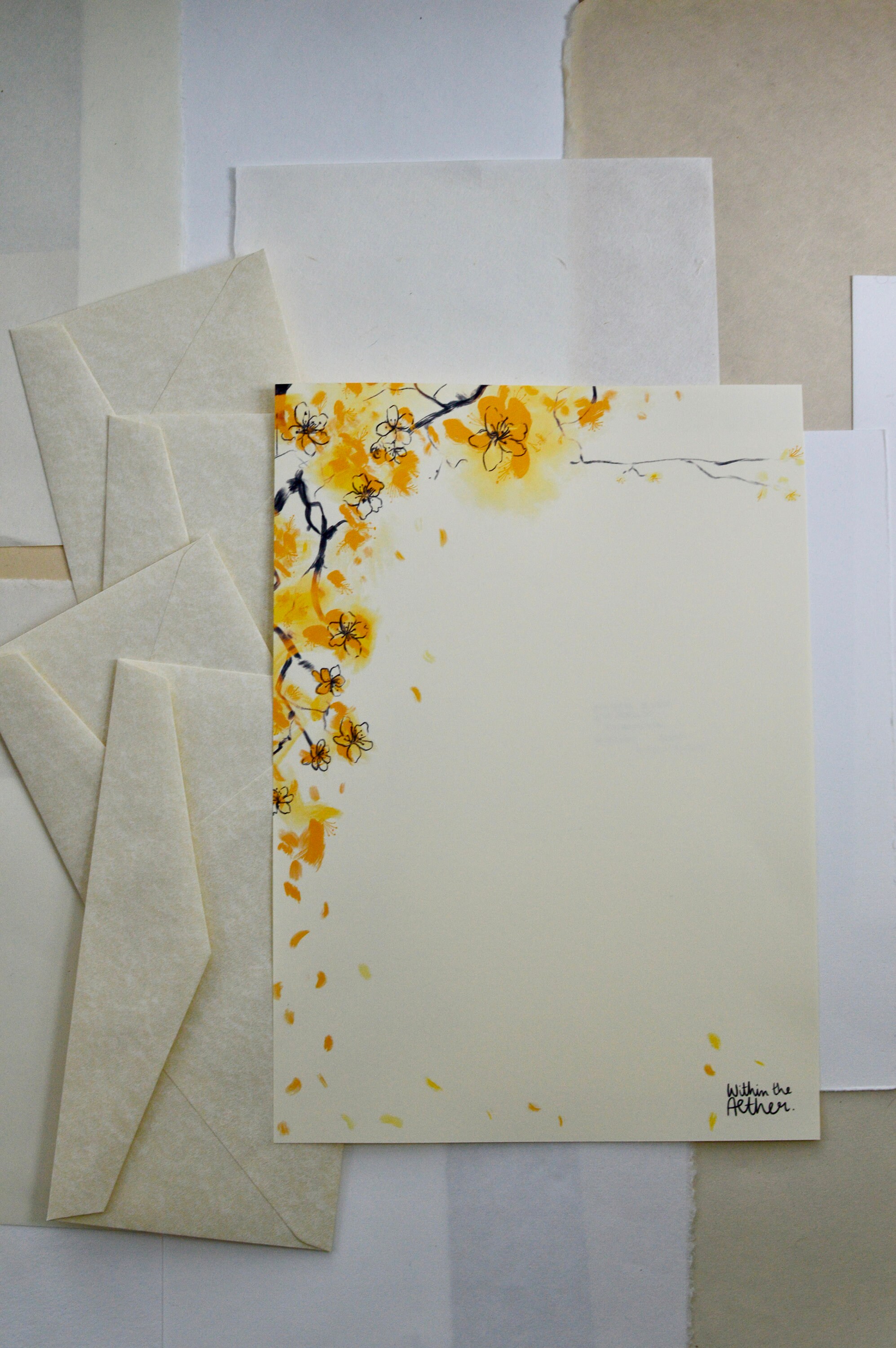 Yellow Sakura Stationery Set Luxury Writing Set Letter | Etsy