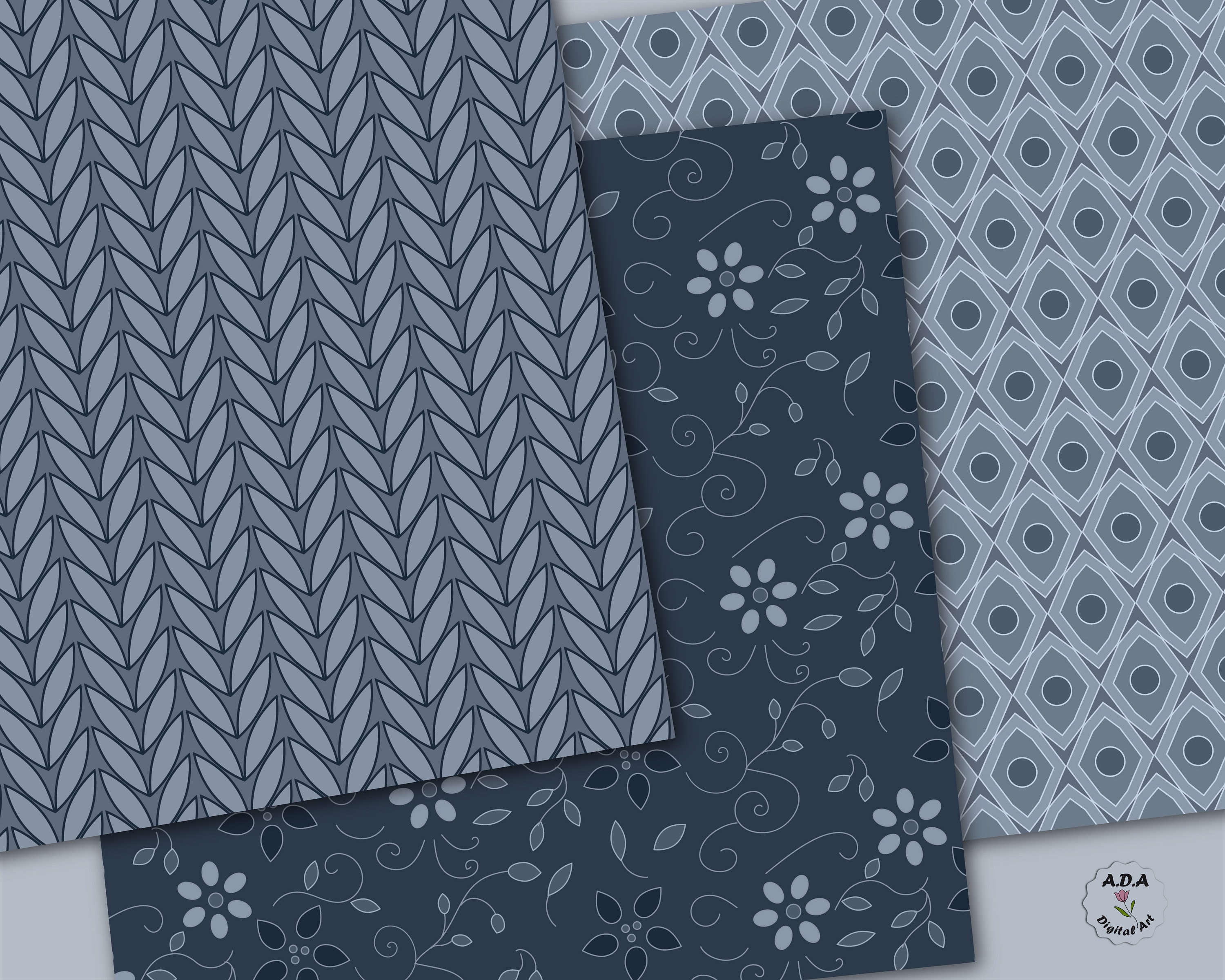 Blue Gray Digital Paper Pack, Blue Scrapbook Paper, Blue Gray ...