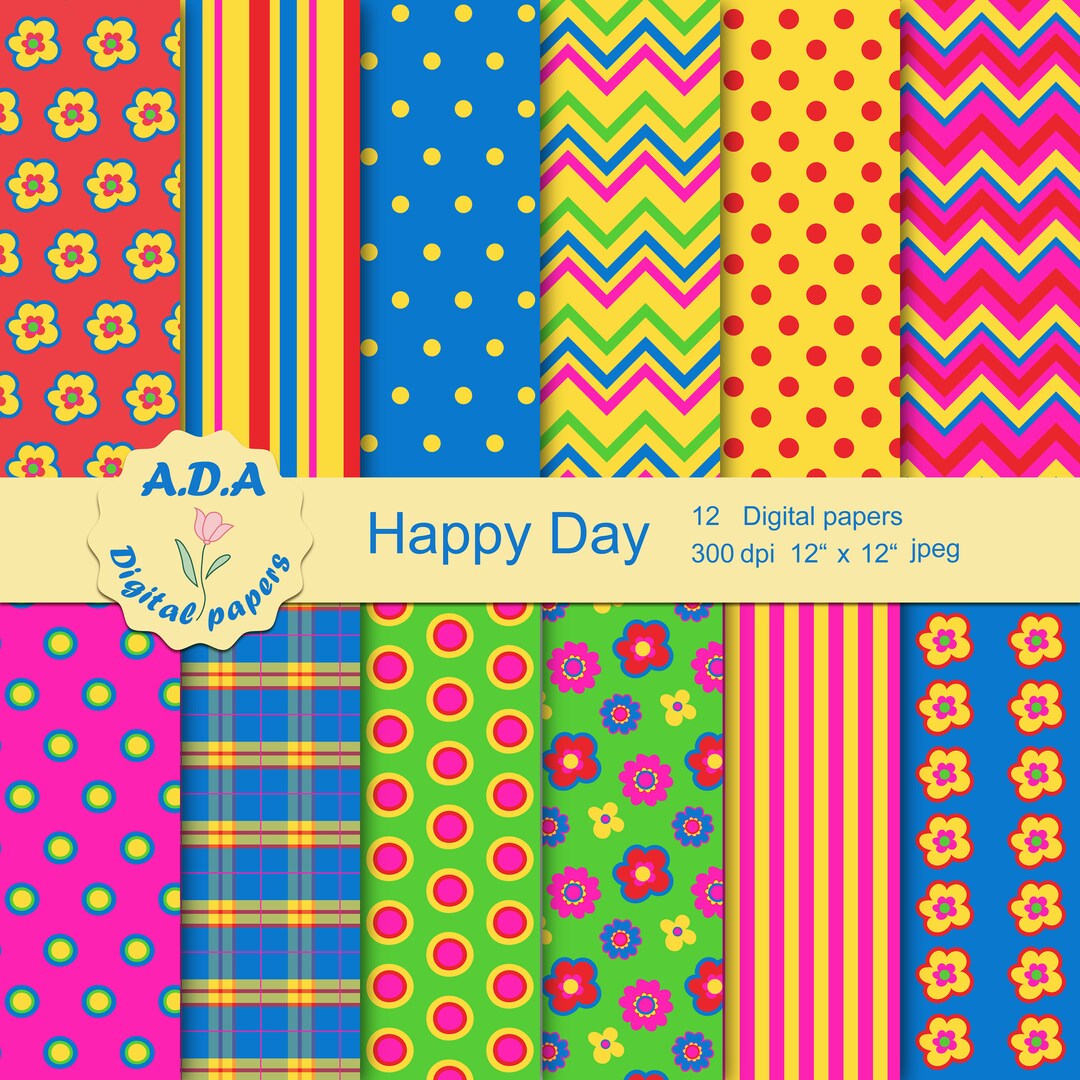 Floral Plaid Chevron Dots Printable Scrapbook Paper Pack, Red and ...