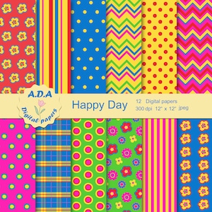 Floral Plaid Chevron Dots Printable Scrapbook Paper Pack, Red and ...