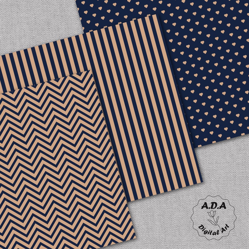 Blue and Beige Digital Paper Pack, Blue and Gold Scrapbooking Papers ...