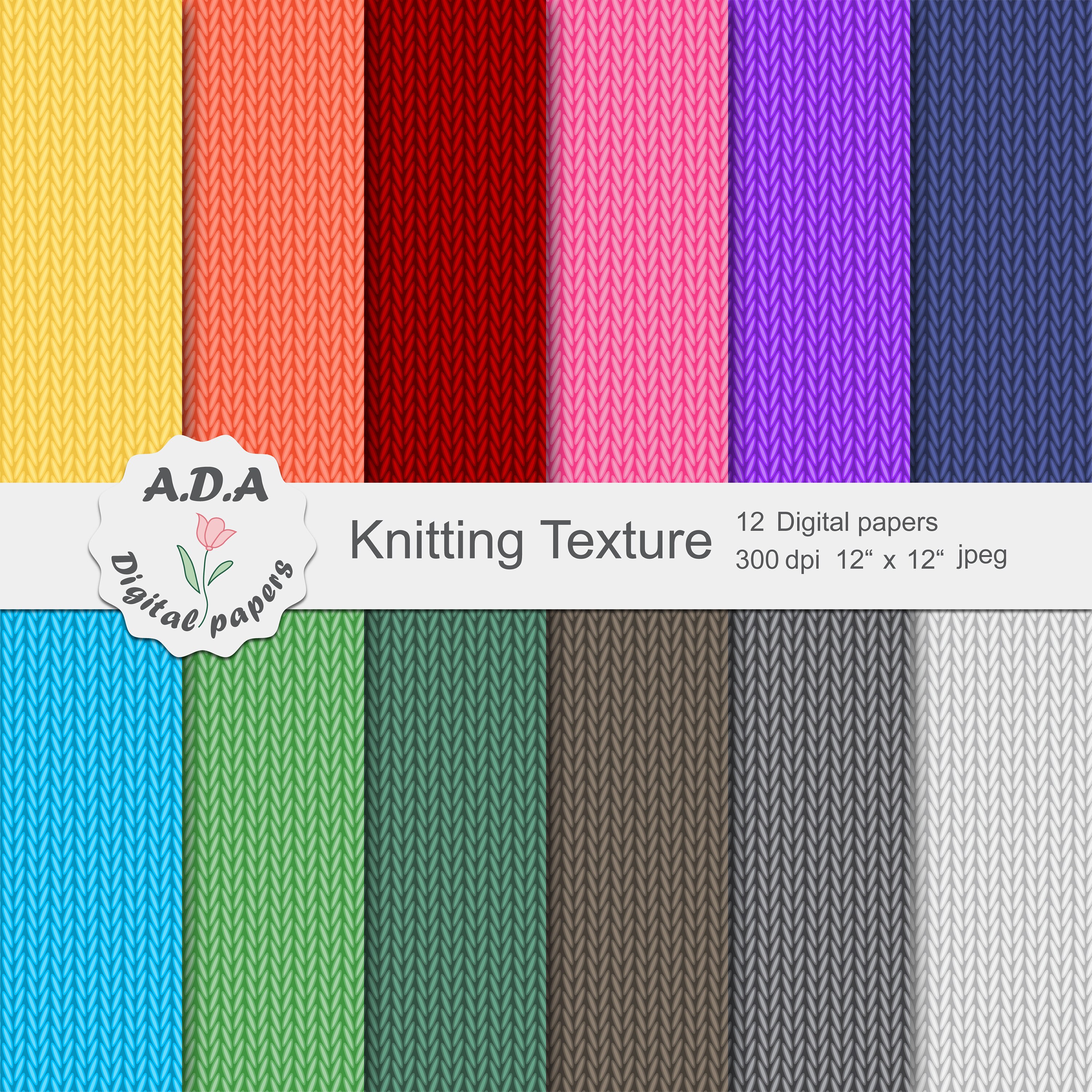 Knit Texture Printable Digital Paper Pack, Wool Vector Background ...