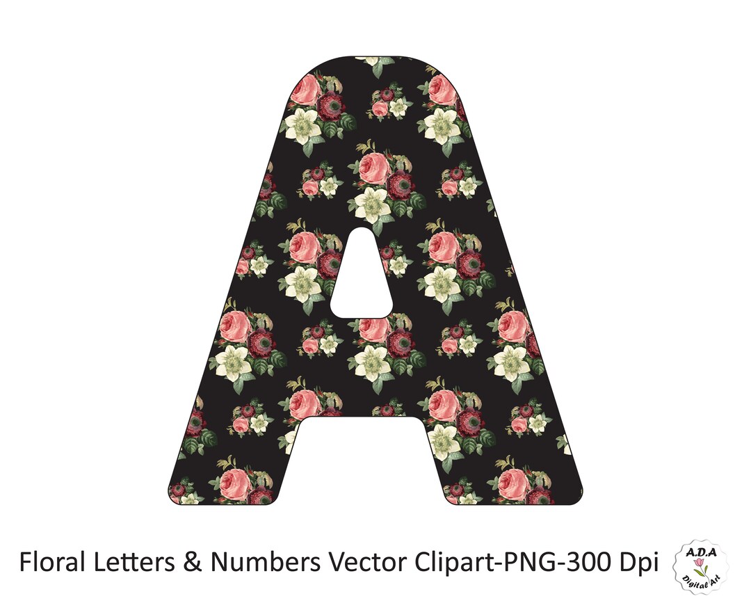 Floral Letters and Numbers Vector, Bloom Alphabet Clipart, Numbers Clip ...