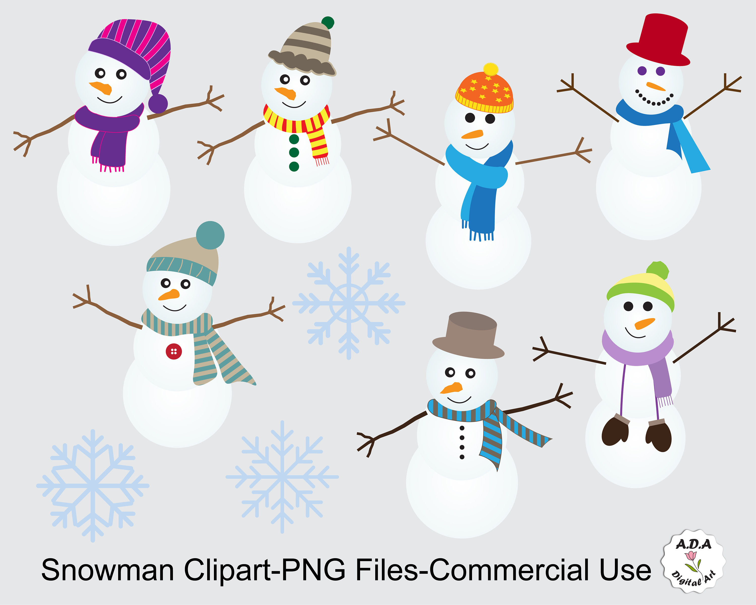 Snowman Clipart, Snowman Illustration, Winter Clip Art, Digital Clipart ...