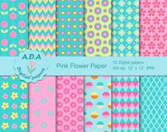 Pink and Blue Digital Paper Pack Floral Scrapbooking Paper | Etsy