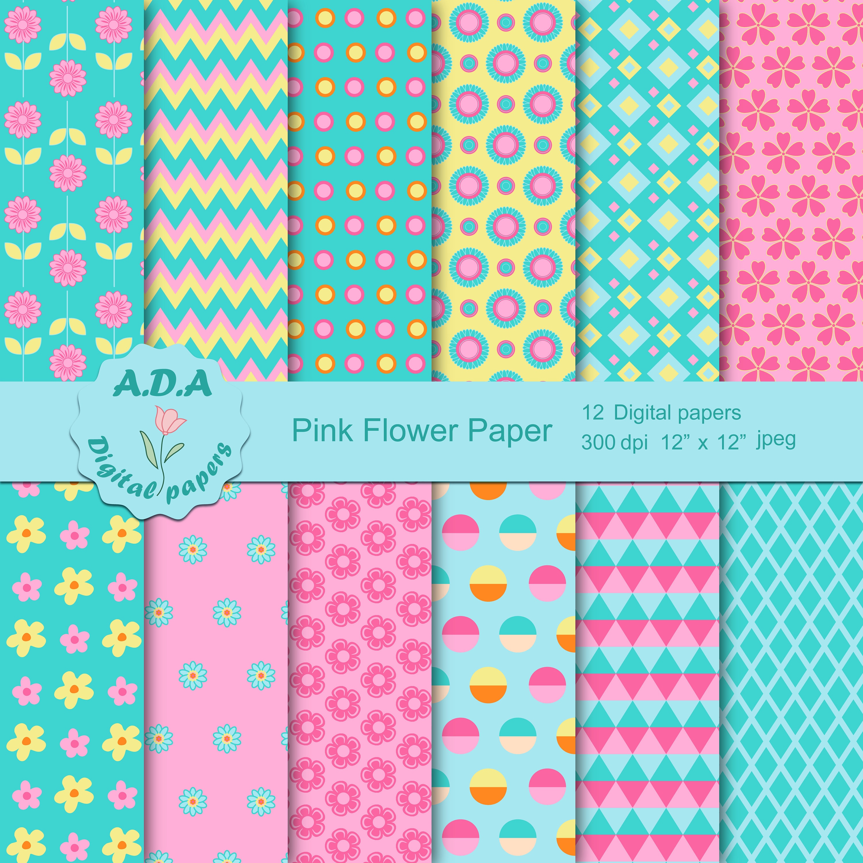 Pink and Light Blue Digital Paper Pack, Scrapbooking Paper, Pink and ...