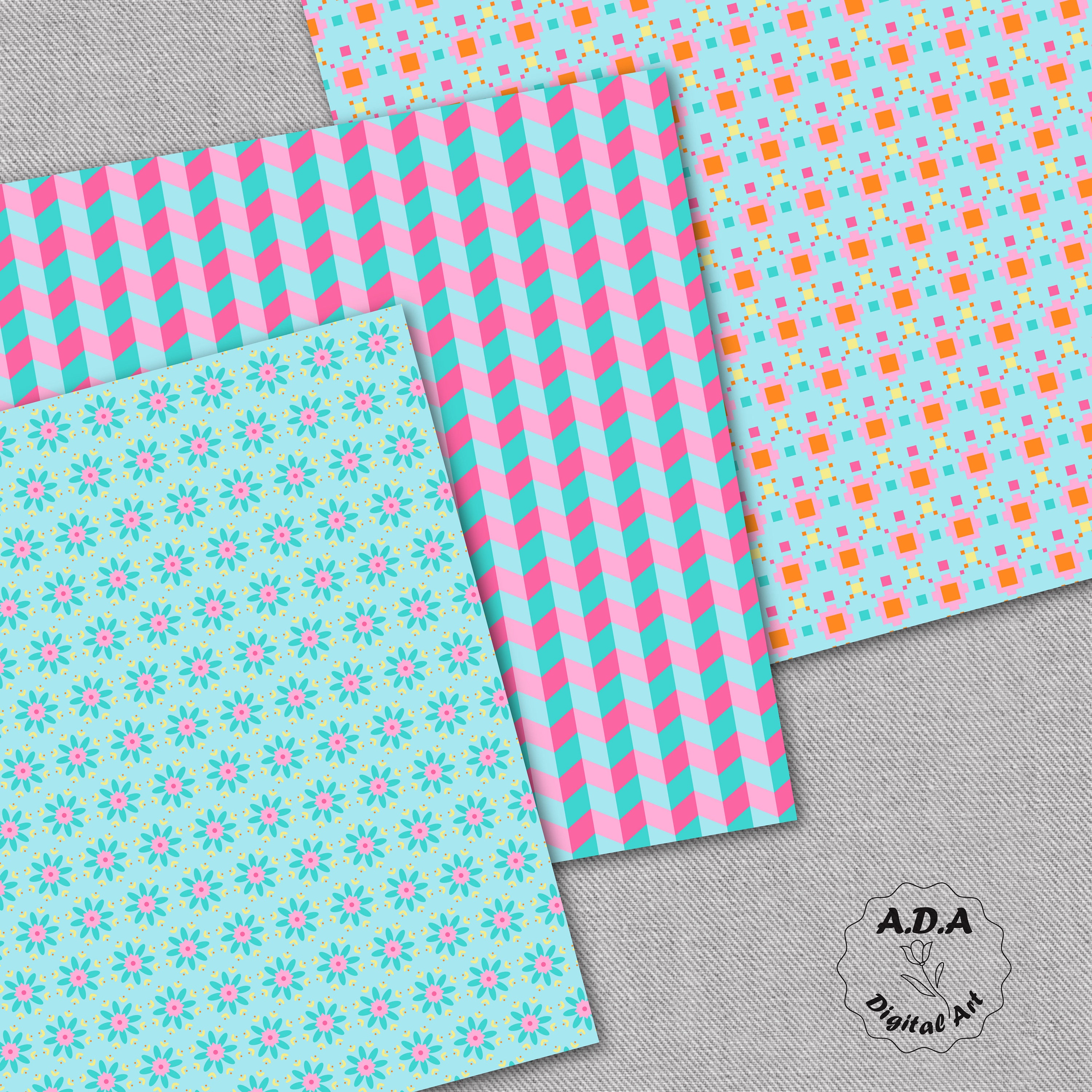 Pink and Light Blue Digital Paper Pack, Scrapbooking Papers, Pink and ...