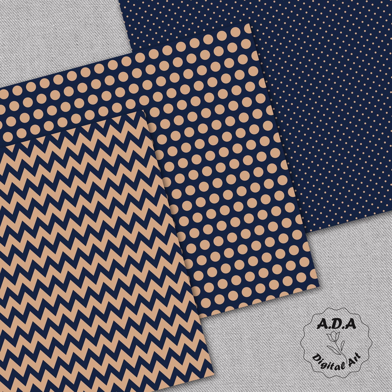 Blue and Beige Digital Paper Pack, Blue and Gold Scrapbooking Papers ...