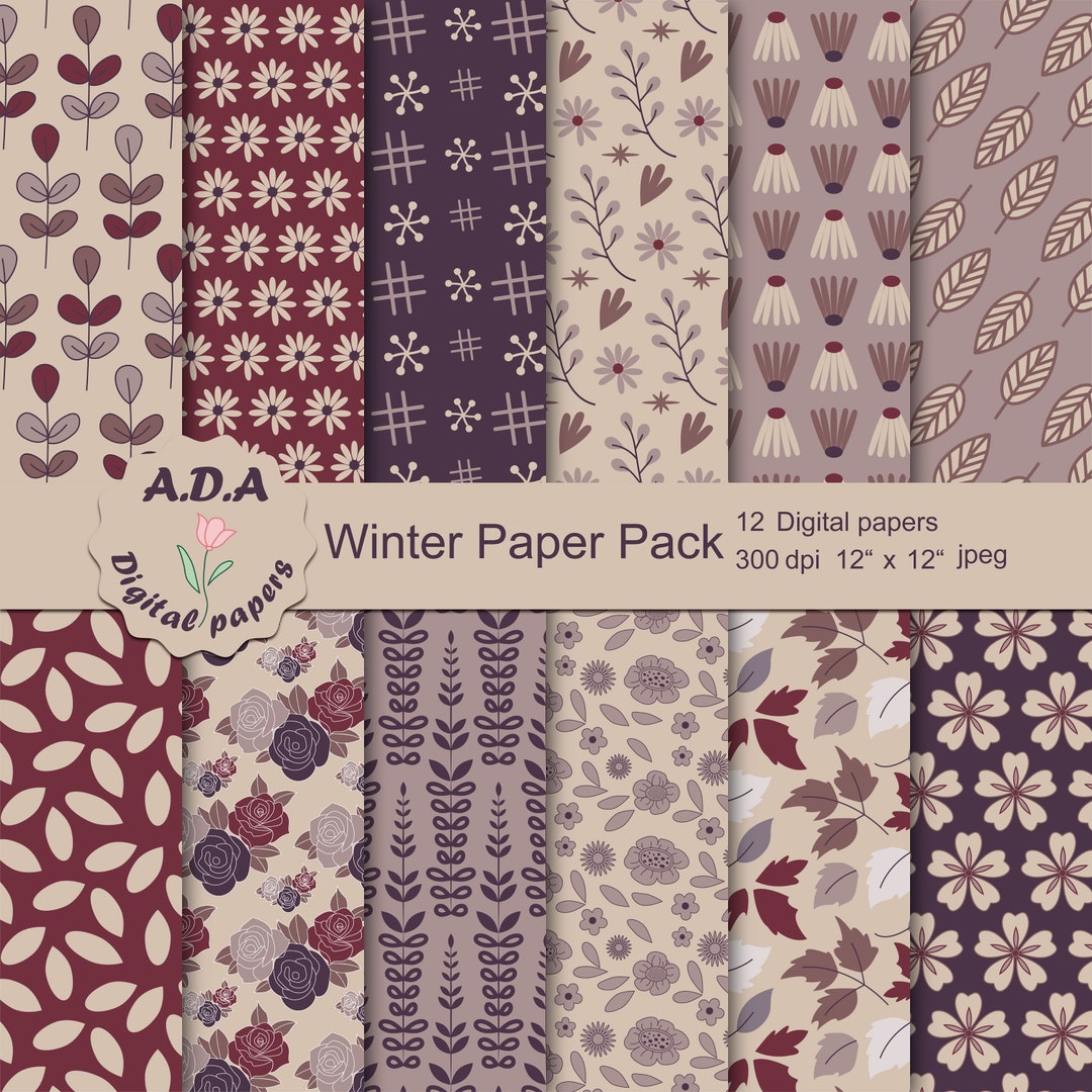 Winter Digital Paper Pack, Winter Background for Scrapbooking, Floral ...