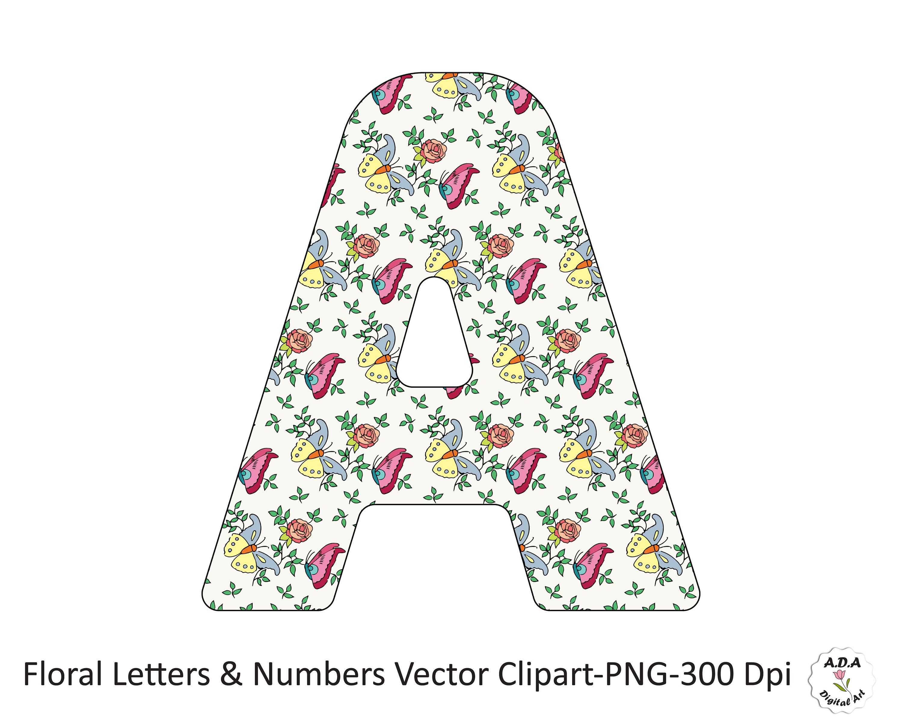 Floral Letters and Numbers Vector, Bloom Alphabet Clipart, Numbers Clip ...