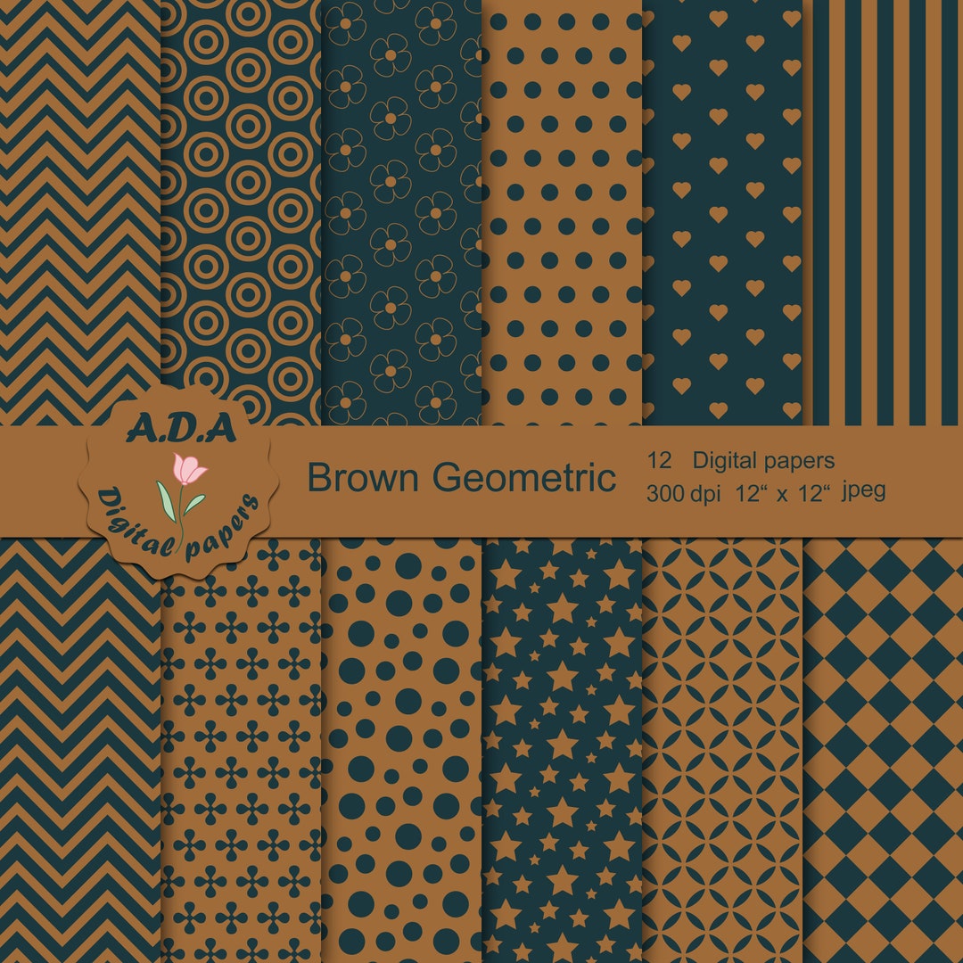 Brown Geometric Pattern Printable Digital Paper Pack, Brown and Blue ...