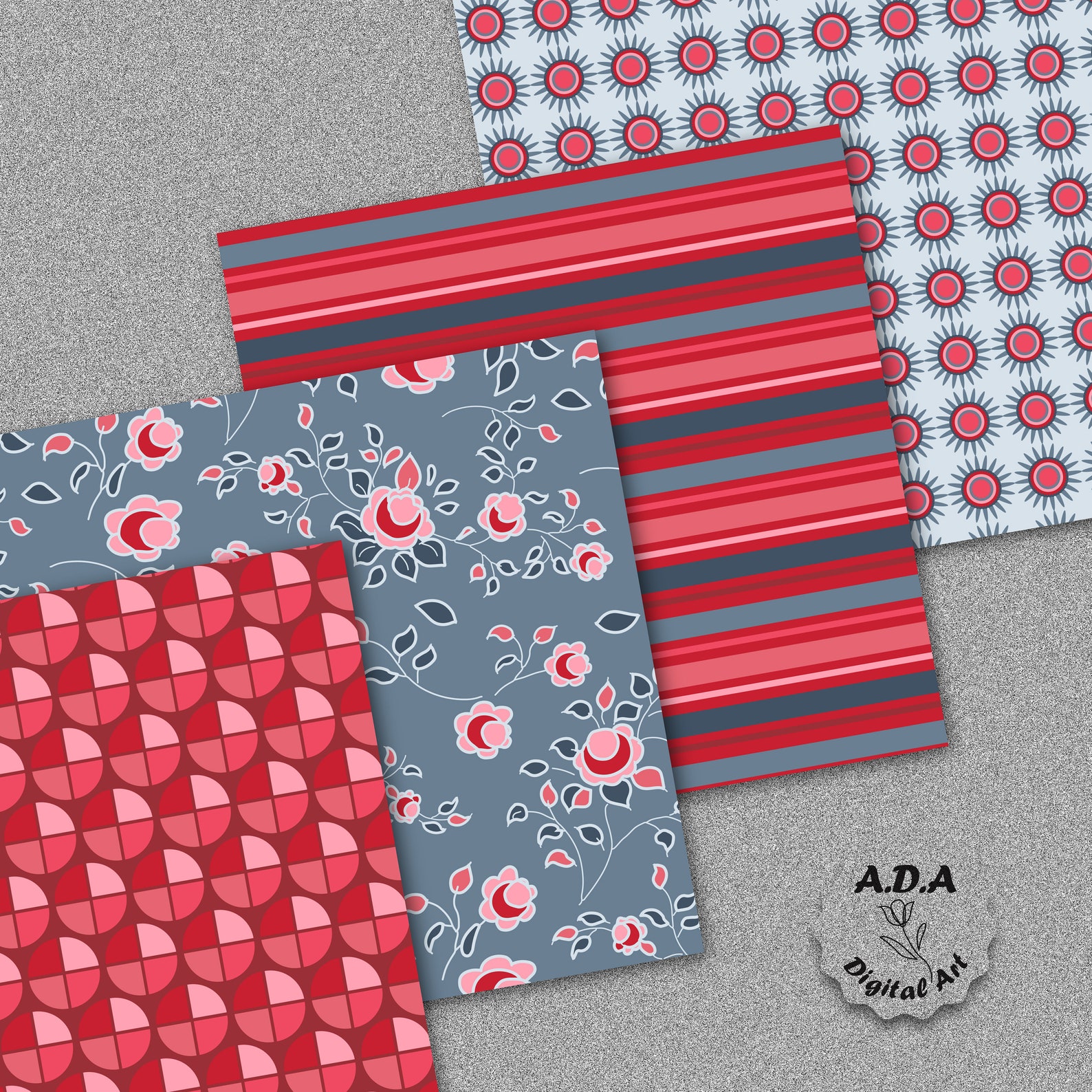 Red and Blue Digital Paper Pack Scrapbooking Papers Red and - Etsy