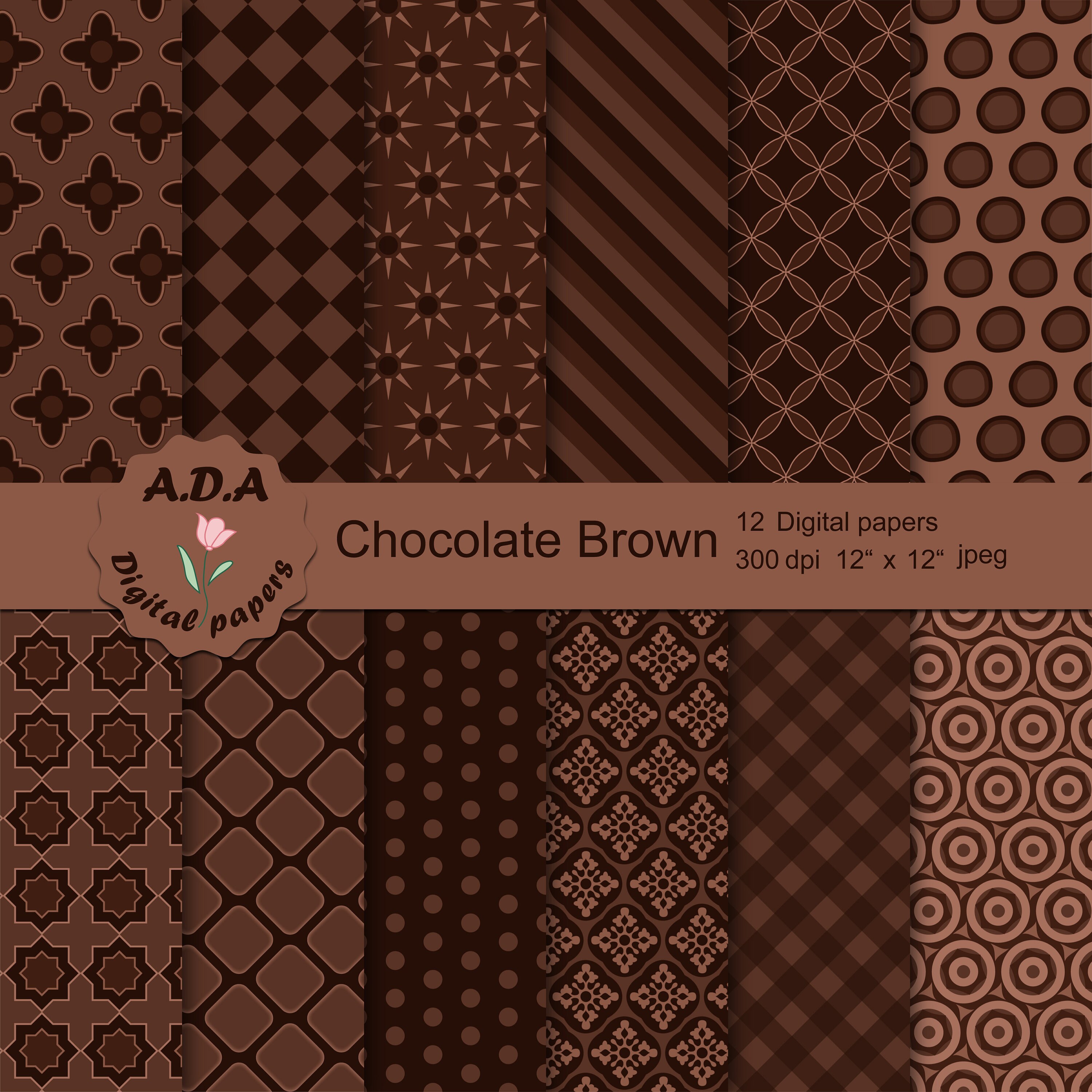 Brown Digital Paper Pack, Dark Brown Scrapbooking Paper, Brown ...