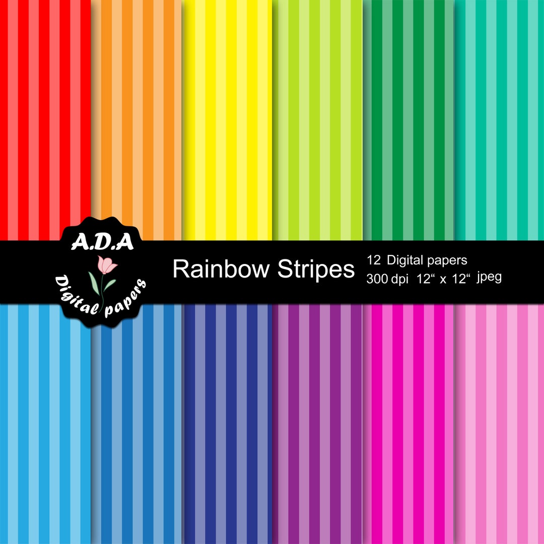 Rainbow Colors Stripes Digital Paper Pack, Stripes Scrapbooking Papers ...