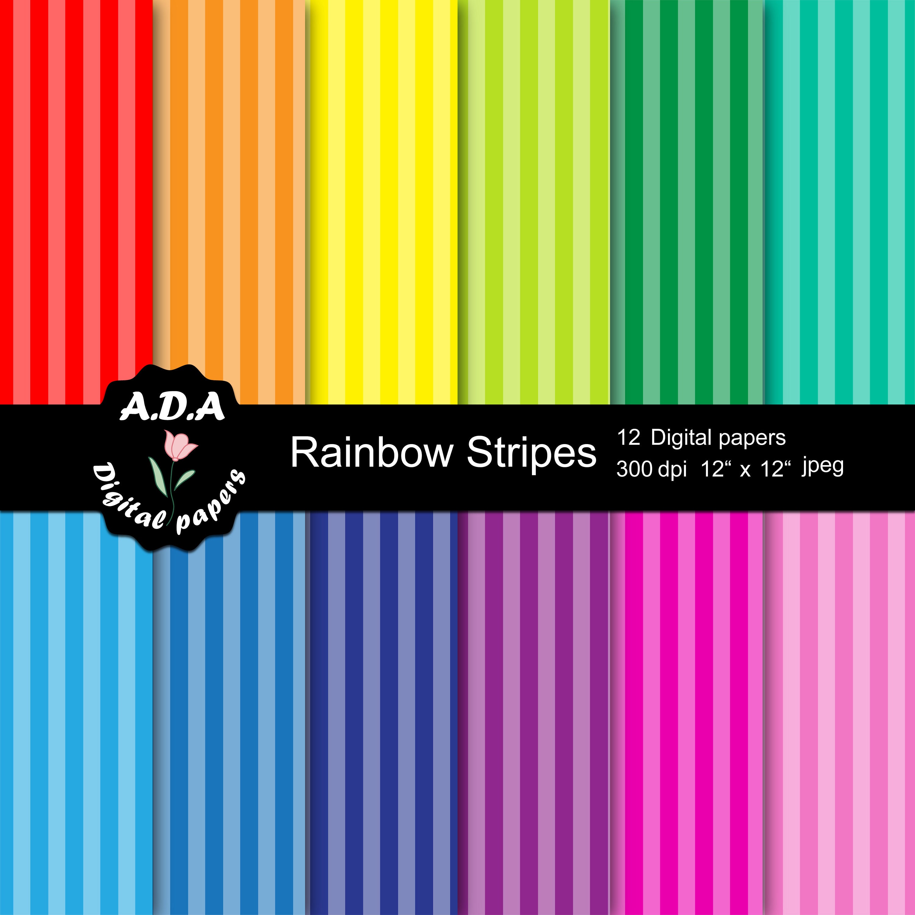 Rainbow Colors Stripes Digital Paper Pack, Stripes Scrapbooking Papers ...