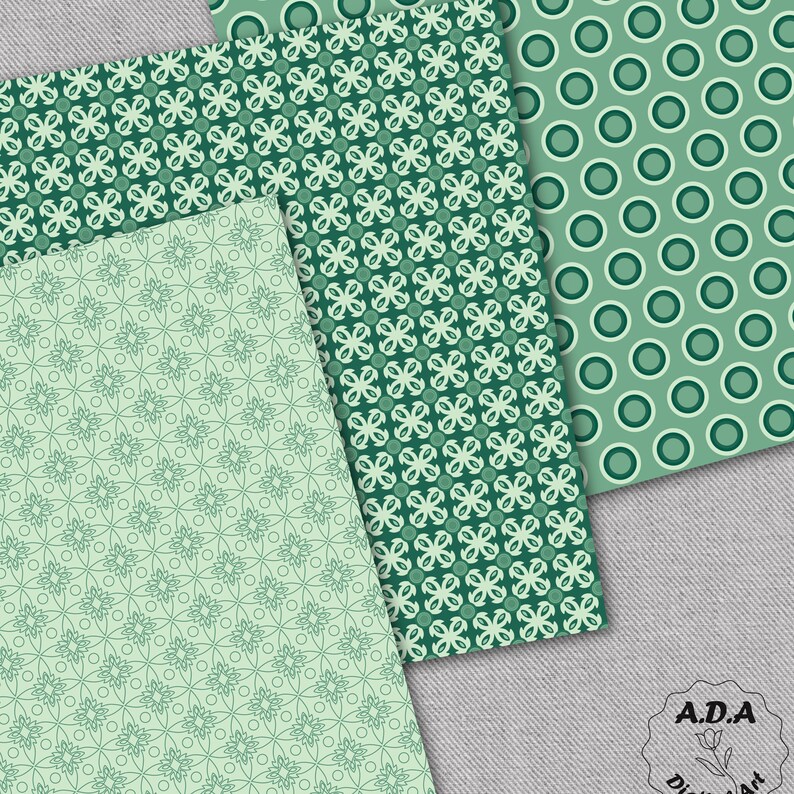 Green Digital Paper, Green Floral Pattern, Green Scrapbook Paper, Green ...