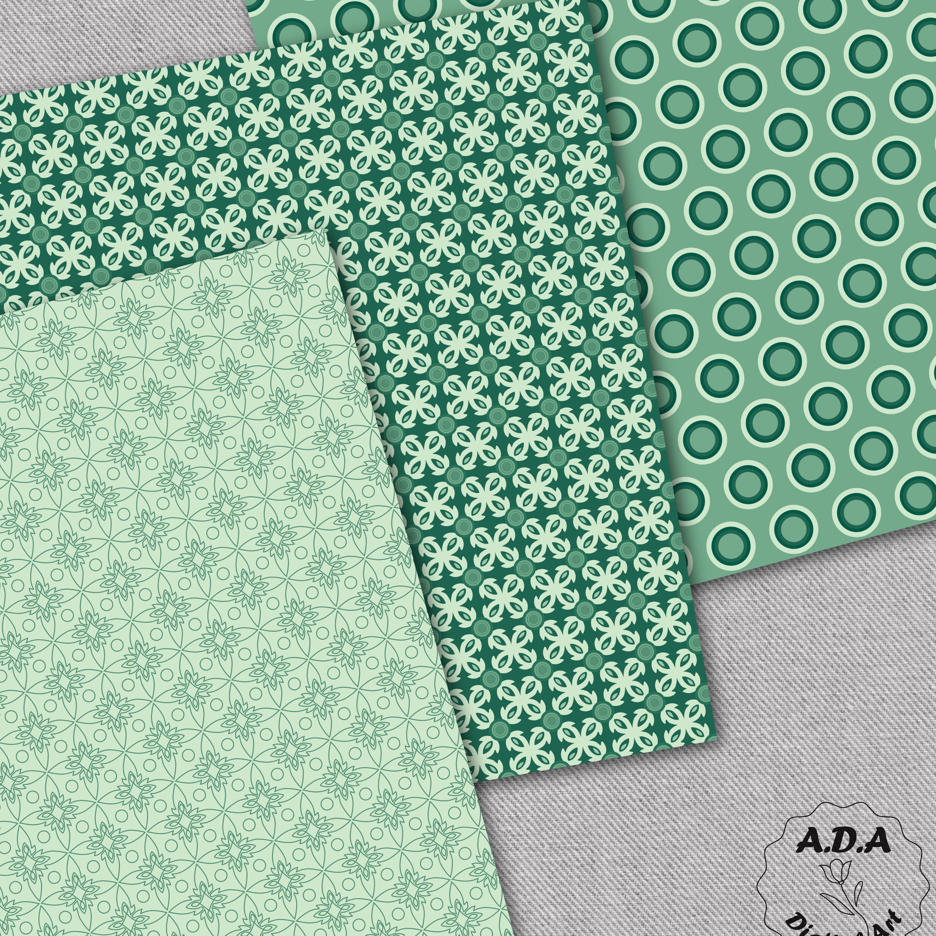Green Digital Paper, Green Floral Pattern, Green Scrapbook Paper, Green ...