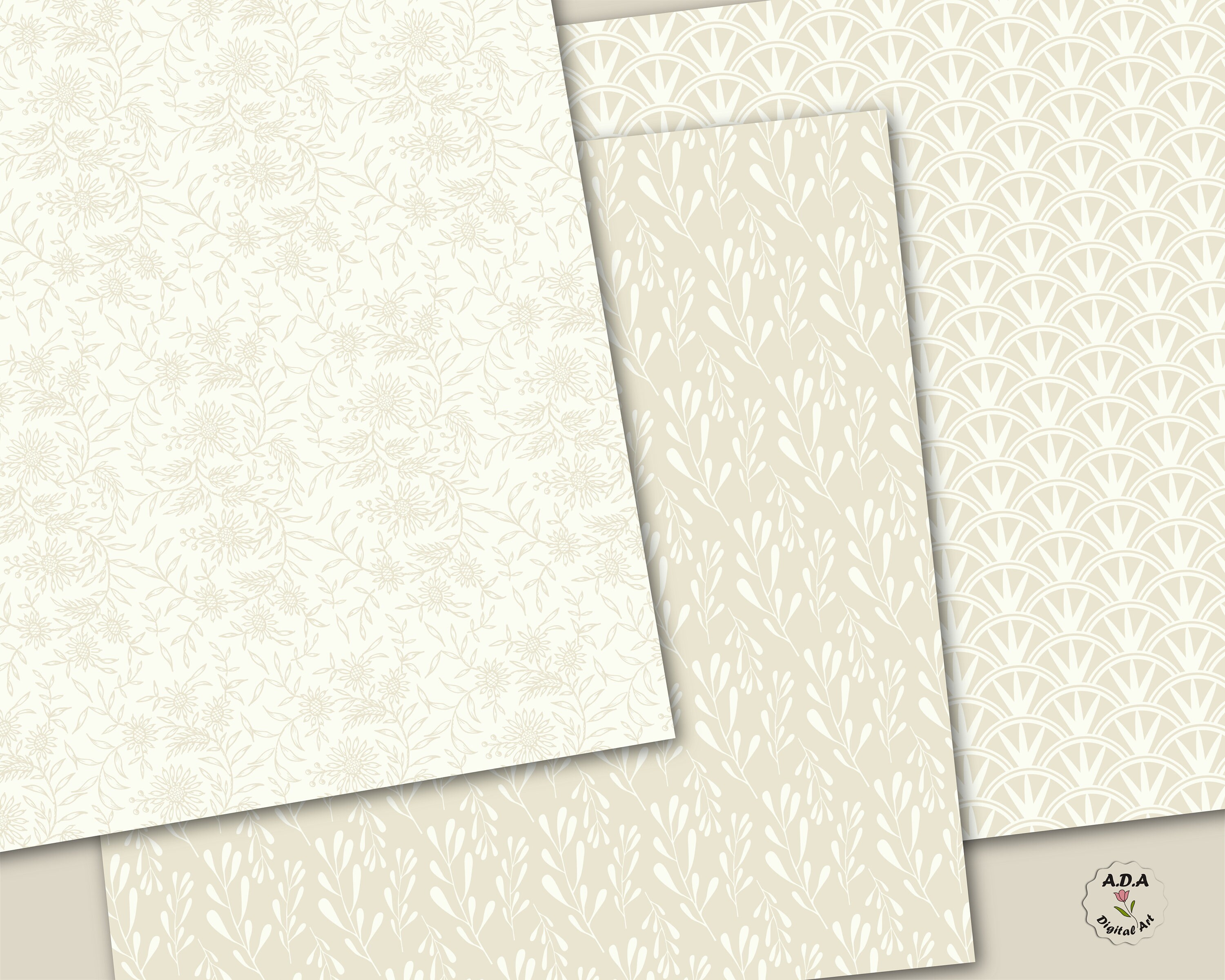 Floral Cream Digital Paper, Elegant Cream Floral Pattern, Cream ...
