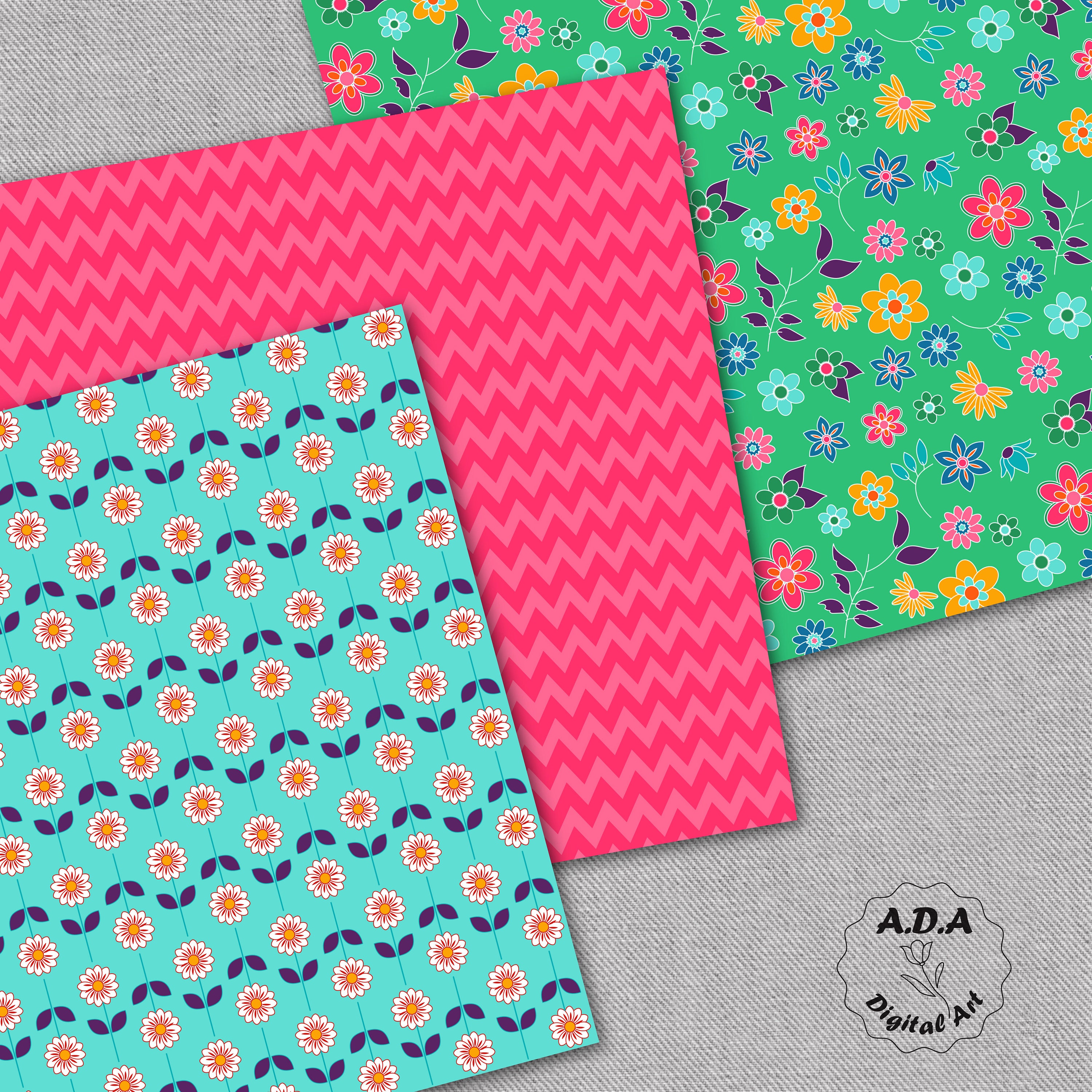 Colorful Spring Flowers Digital Paper Pack, Floral Scrapbooking Paper ...
