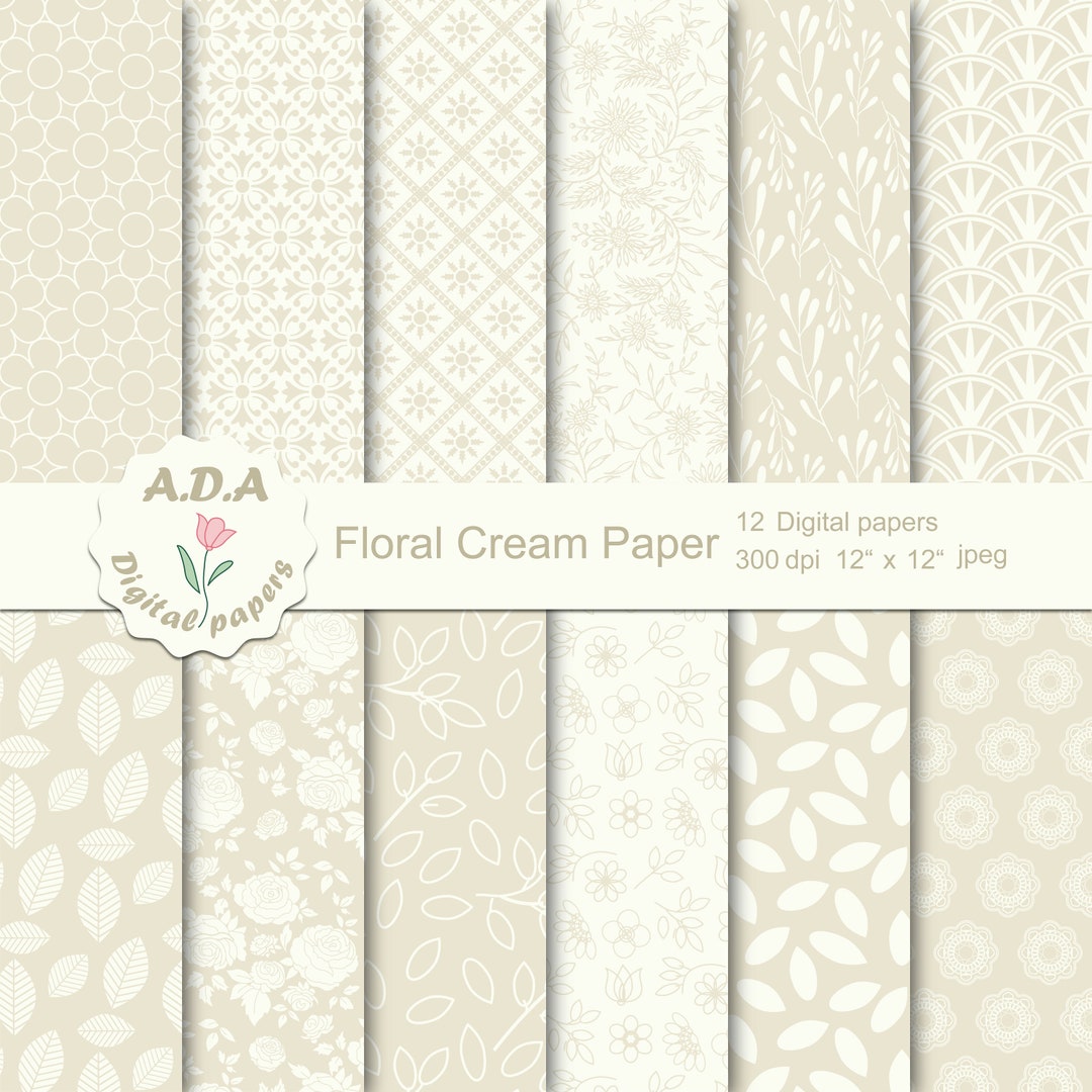 Floral Cream Digital Paper, Elegant Cream Floral Pattern, Cream ...