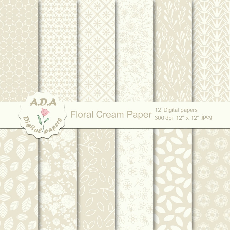 Floral Cream Digital Paper, Elegant Cream Floral Pattern, Cream ...
