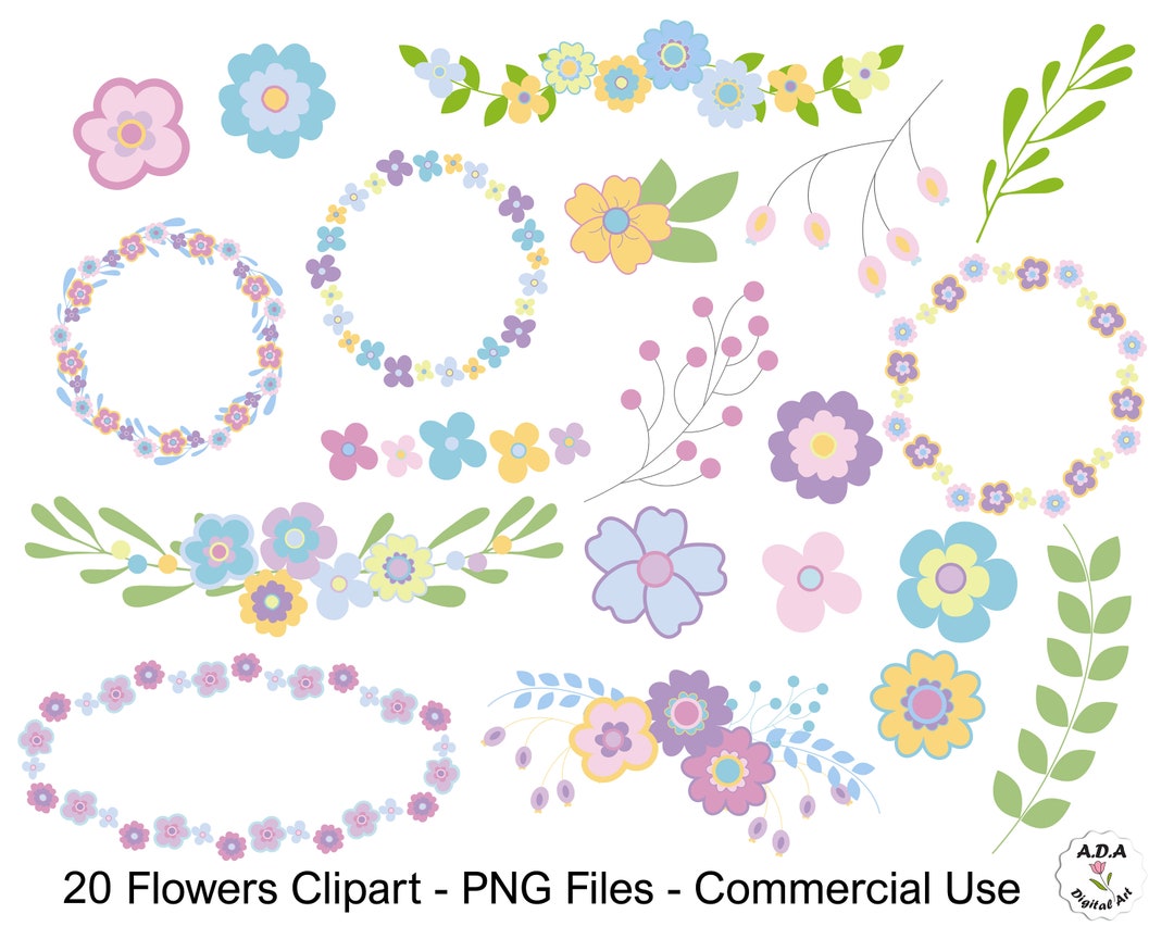 Pastel Floral Clipart, Flower Clip Art, Floral Clipart, Pastel Floral ...