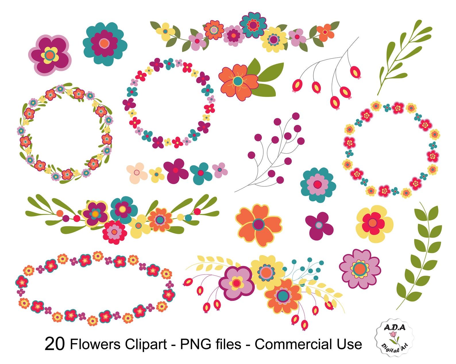 Floral Clipart, Flower Clip Art, Flower Clipart, Floral Frame Clip Art ...