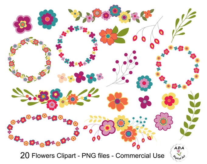 Flower Clipart - FLOWER FRIENDS - Digital Paper and Clip Art Set ...