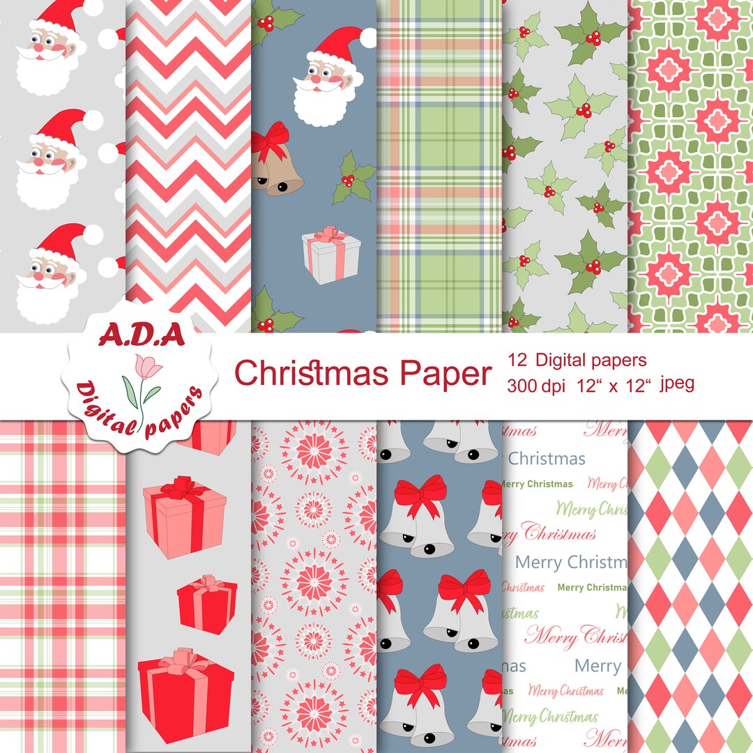 Christmas Paper Pack, Christmas Scrapbook Paper, Christmas Background ...