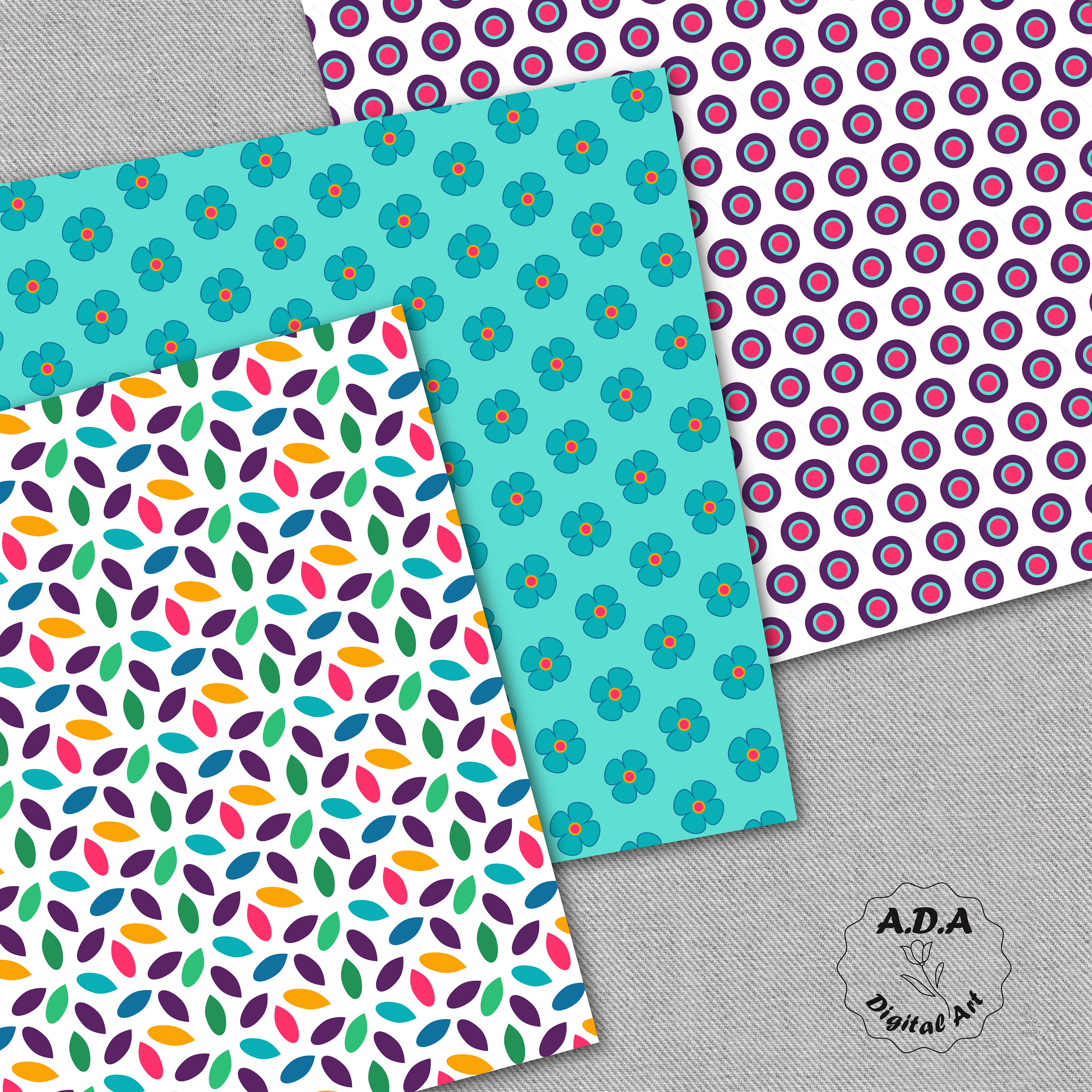 Colorful Spring Flowers Digital Paper Pack, Floral Scrapbooking Paper ...