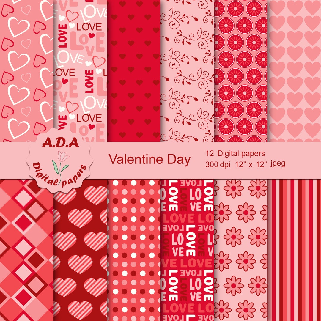 Valentine Digital Paper Pack, Valentine Red and Pink Background ...
