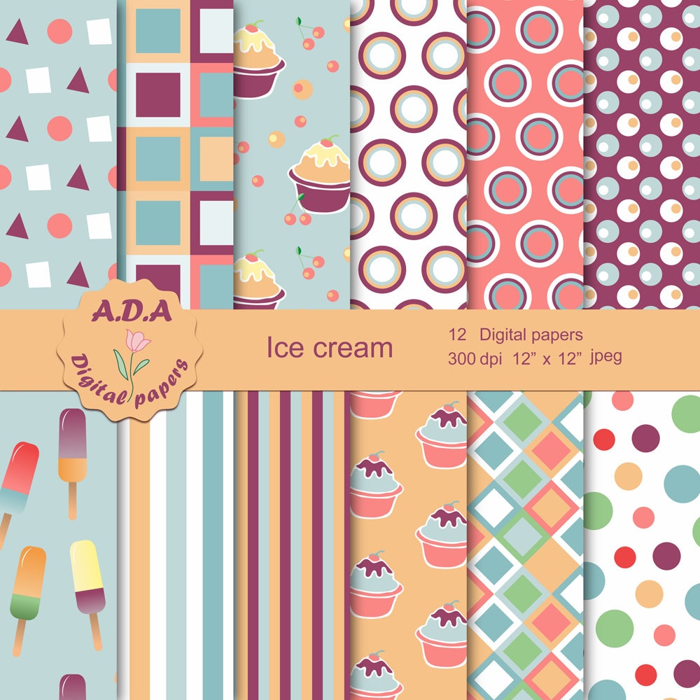 Ice Cream Digital Paper Pack, Scrapbook Papers, Printable, Instant ...