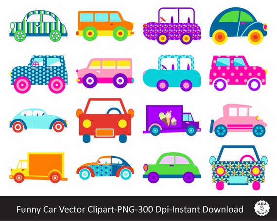 Funny Car Clip Art Car Vector Illustration Cute Clipart - Etsy