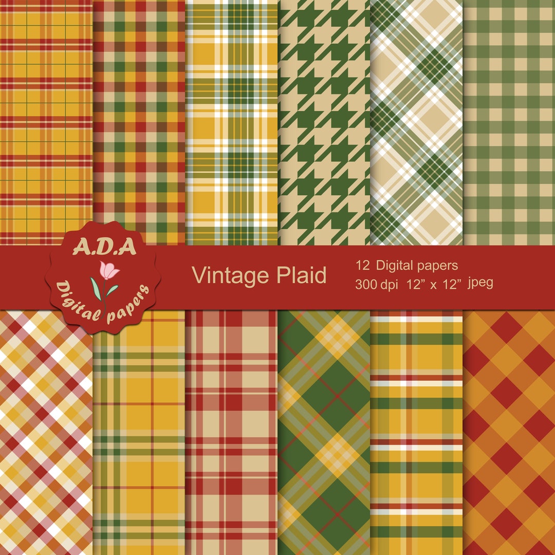 Vintage Plaid Pattern Digital Paper Pack, 12"x12" Jpeg Background ...