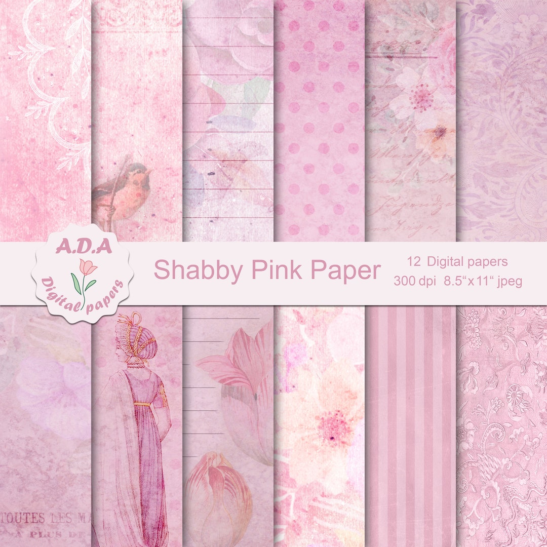 Shabby Pink Printable Digital Paper, Vintage Floral Pink Paper, Pink ...