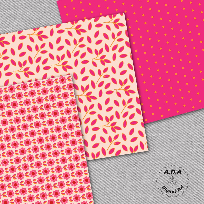 Orange and Pink Digital Paper Pack, Orange and Pink Scrapbooking Paper ...